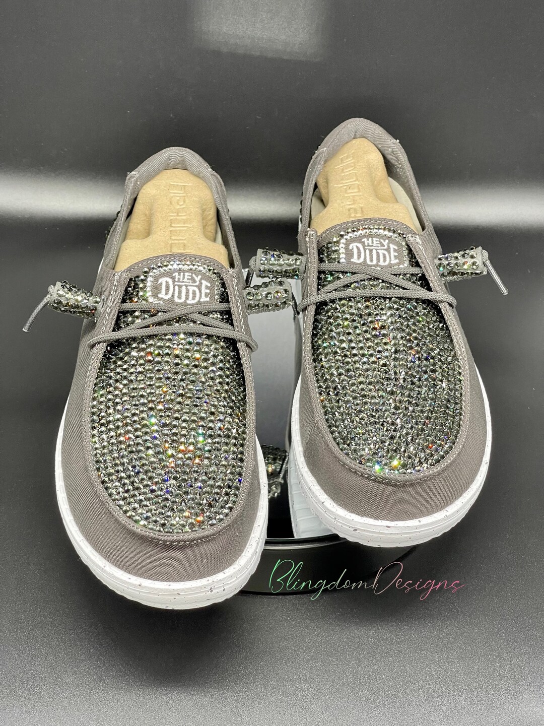 Bedazzled Dark Grey Hey Dude Shoes Black Diamond Original - Etsy