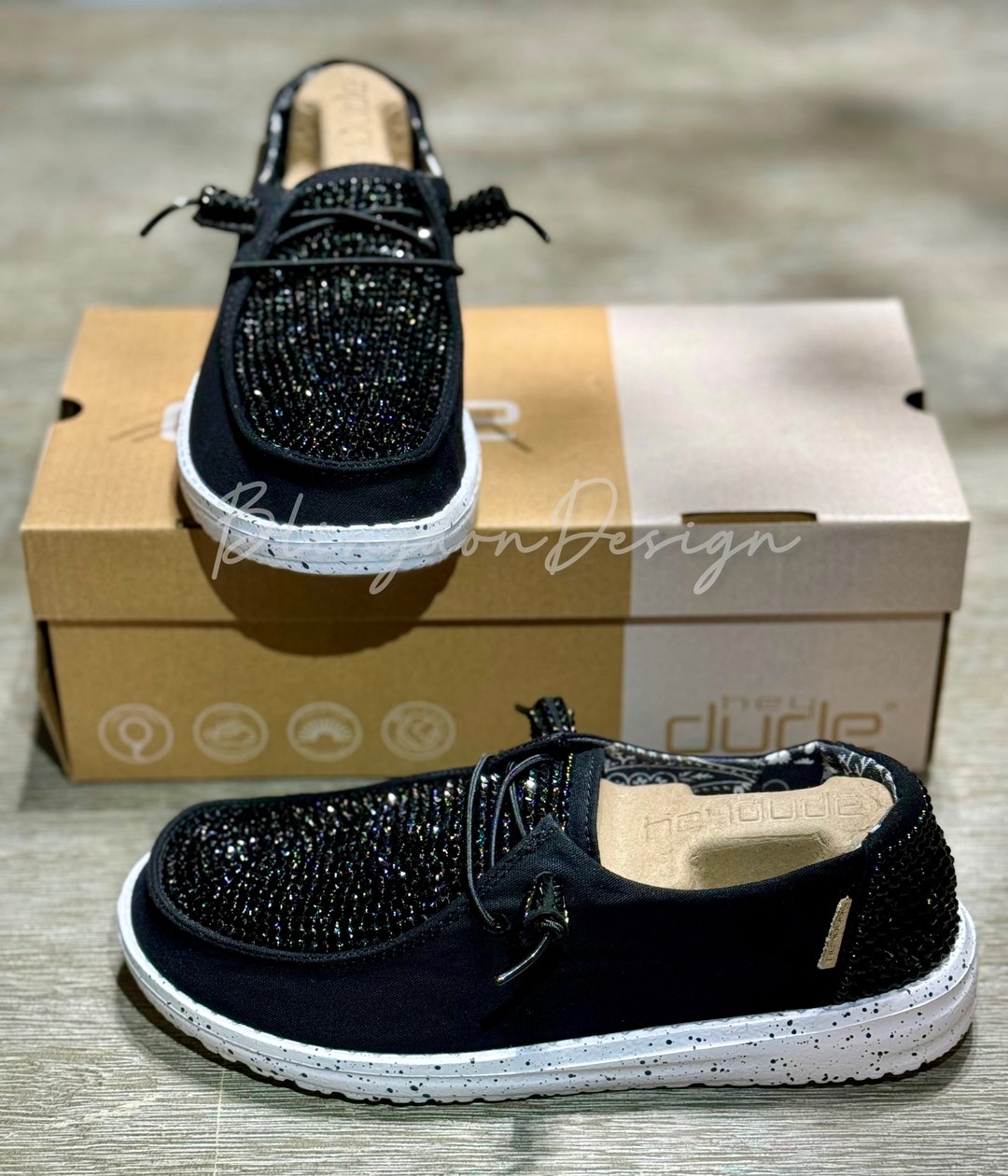 Black Bedazzled Bling Hey Dude Shoes Prom, Bridal Party, Special ...