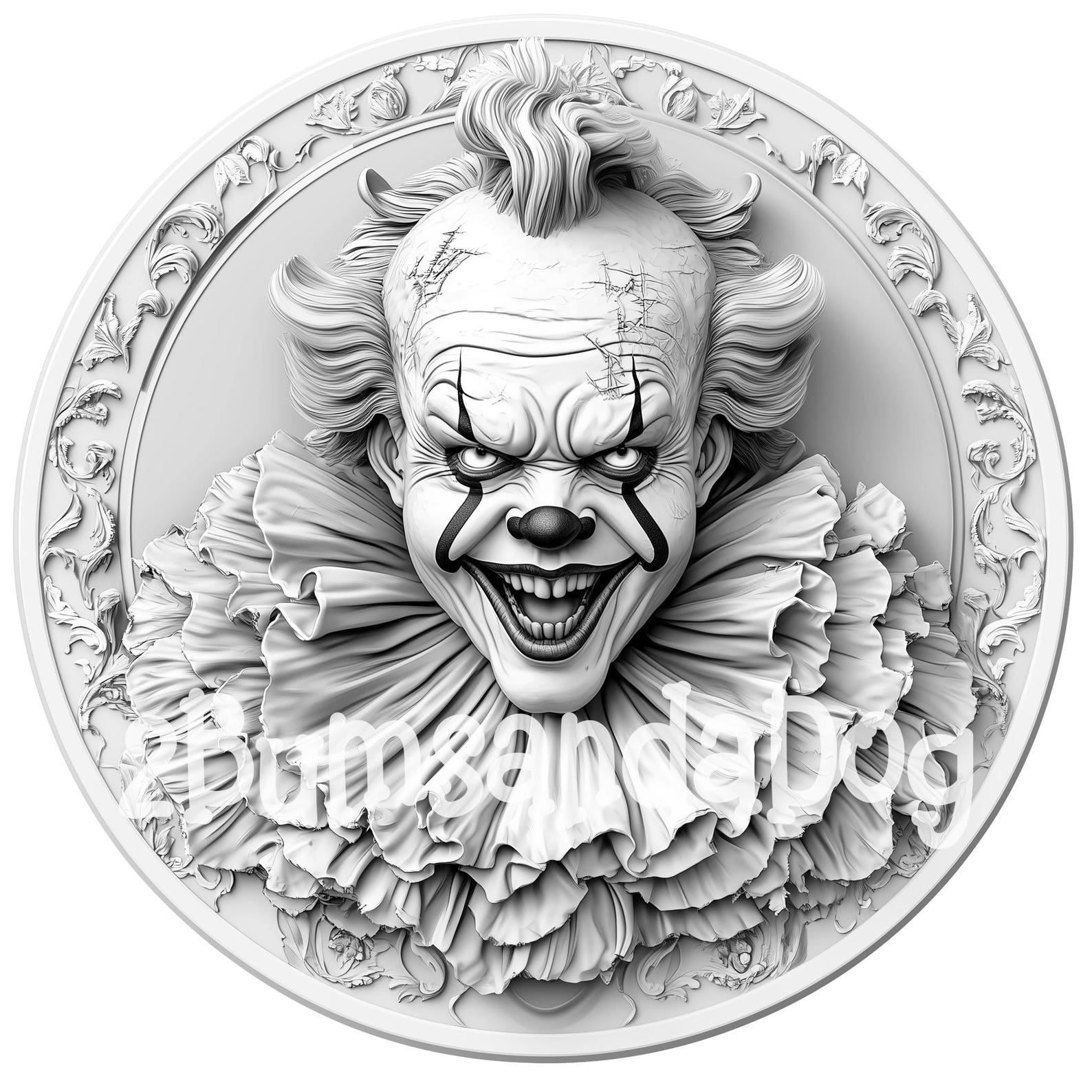 3d Illusion of a Scary Clown Round Coin Shaped for Laser Please Read ...