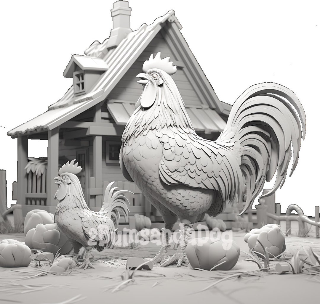 3d Illusion Roosters at Farm for Laser Please Read Description Laser ...