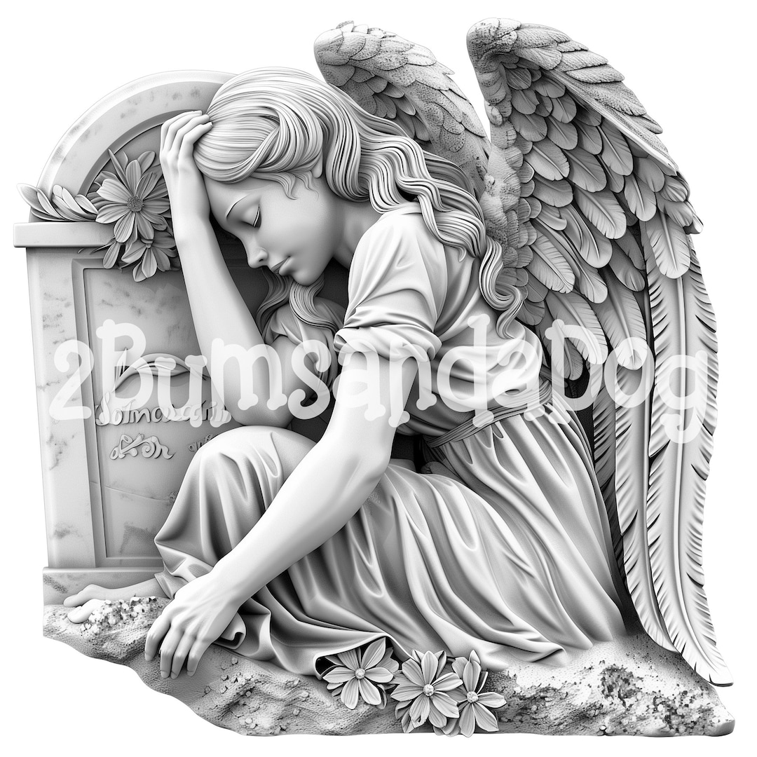 3d Illusion of a Grieving Angel by a Headstone for Laser Please Read ...