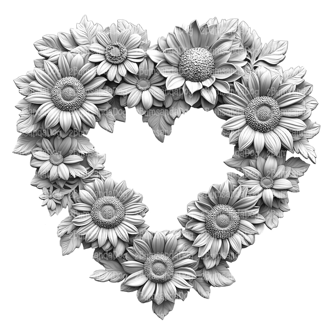 3d Illusion of a Sunflower Heart Frame Wreath for Decor Orto Insert ...