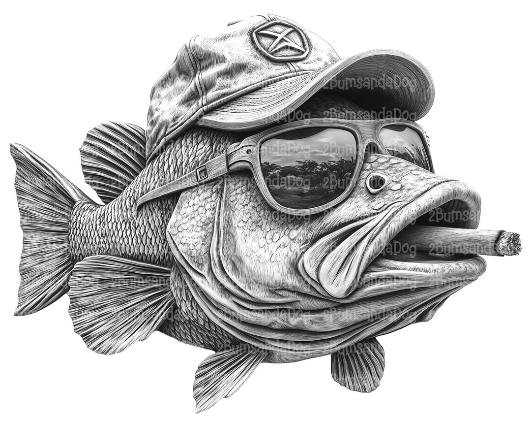 3d Illusion of a Largemouth Bass With a Hat Sunglasses and a Cigar for ...