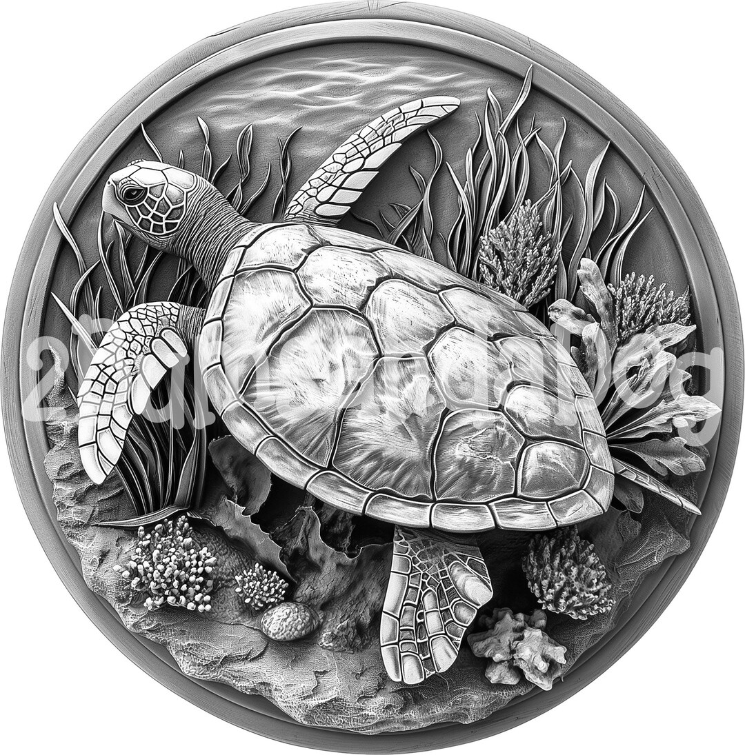 3d Illusion Sea Turtle for Laser Coin Shape Please Read Description ...