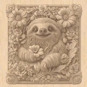 3d Illusion of a Cute Sloth Surrounded by Flowers Square Frame for ...