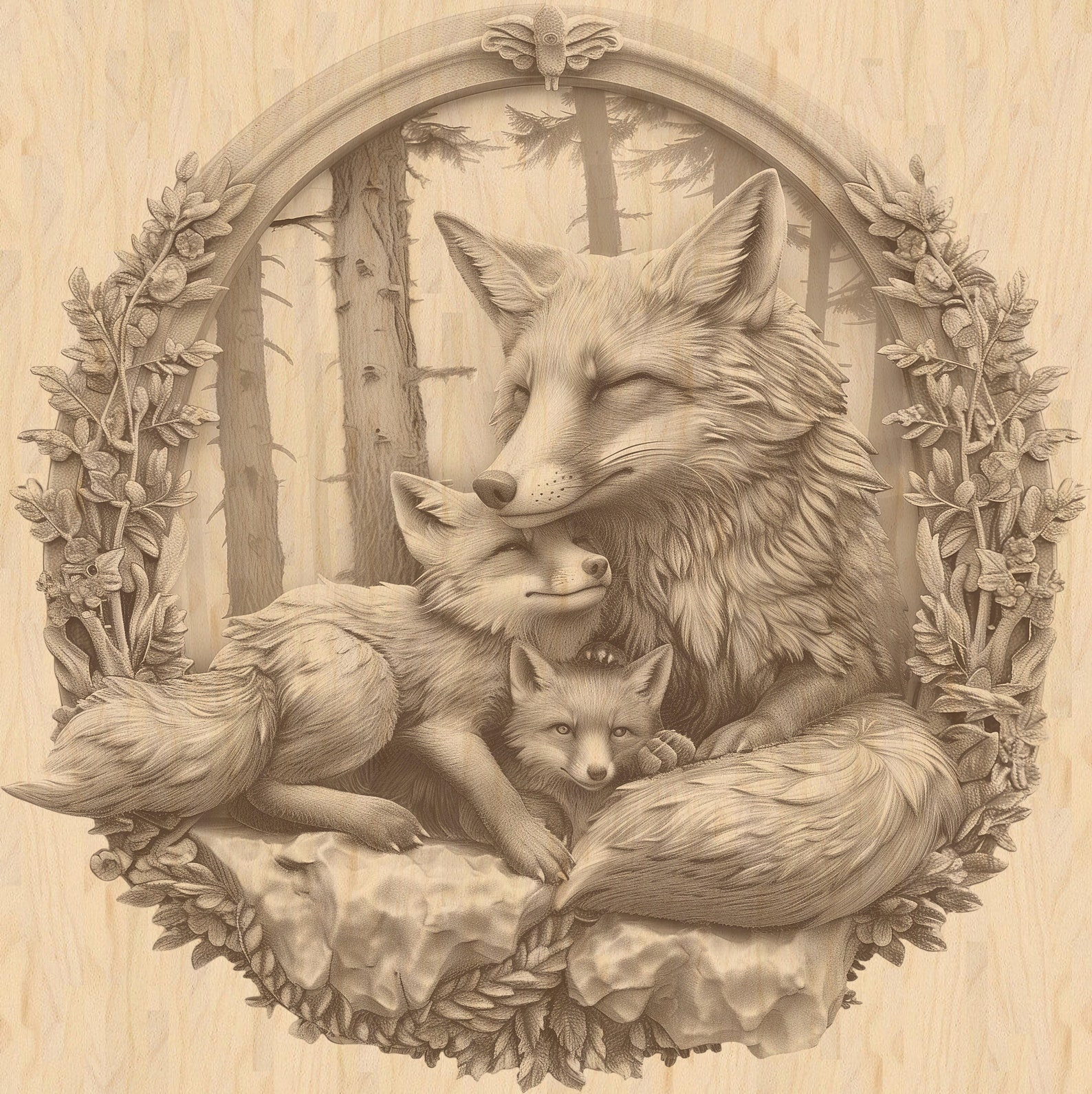 3d Illusion a Fox With Babies for Laser Please Read Description Laser ...