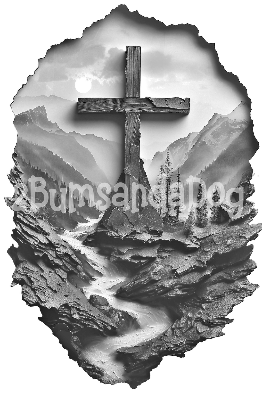 3d Illusion of a Large Cross in the Mountains and a Stream for Laser ...