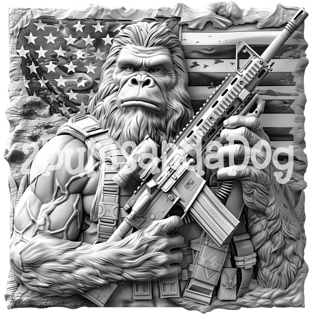 3d Illusion of a Patriotic Bigfoot With Rifle and American Flag for ...