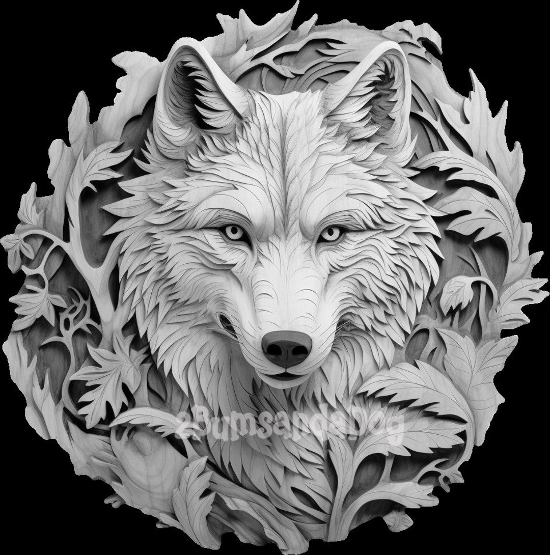 3d Illusion Wolf Surrounded by Leaves Please Read Description Laser ...