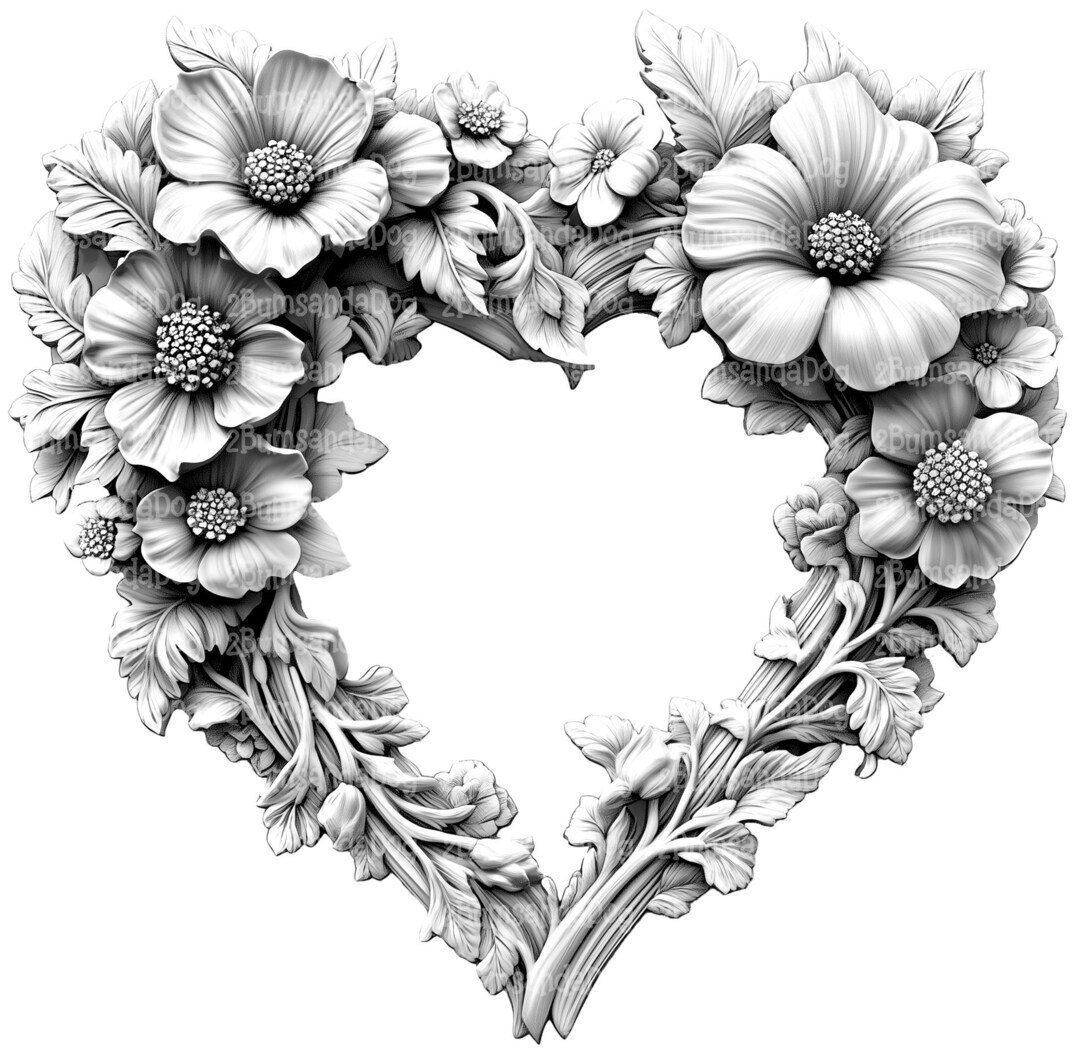 3d Illusion of a Flower Heart Frame Wreath for Decor or to Insert Your ...