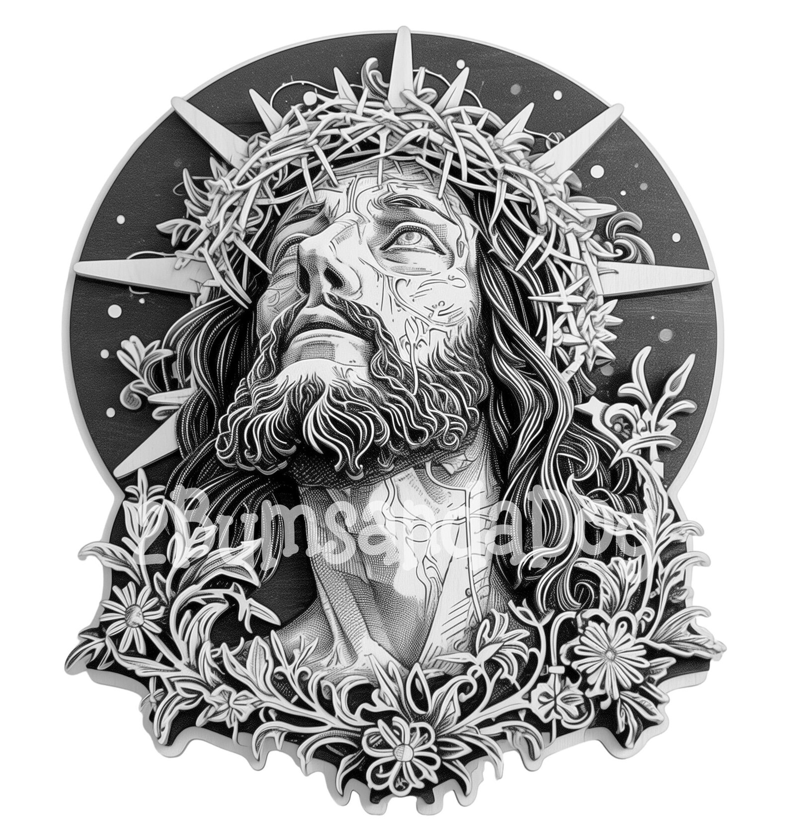3d Illusion of Jesus With Crown of Thorns Looking to Heaven for Laser ...
