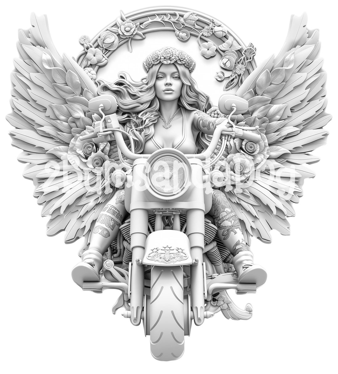 3d Illusion A Biker Angel With Tattoos Riding a Motorcycle for Laser ...