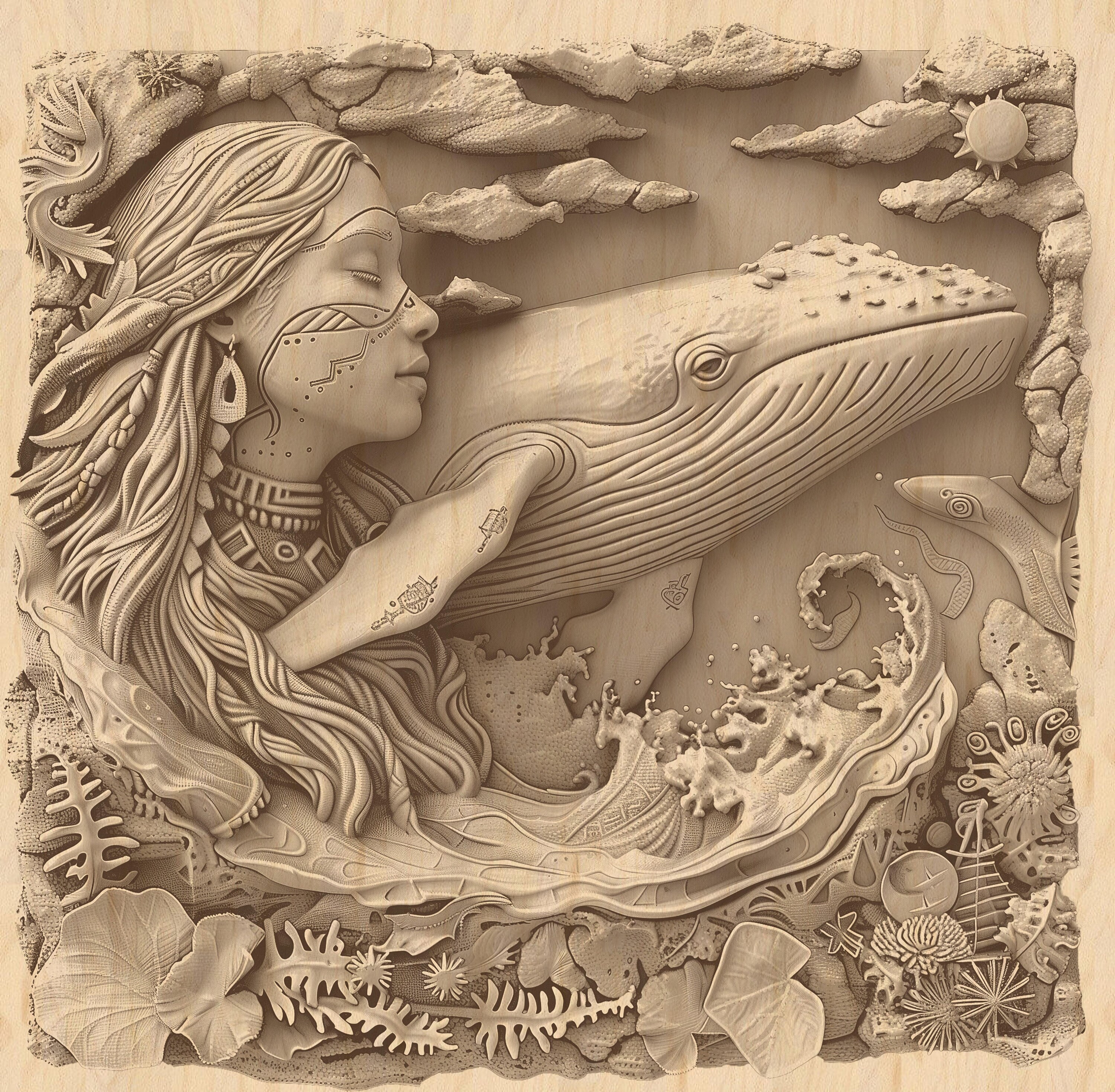 3d Illusion of A Native Woman With a Whale Swimming by Her for Laser ...