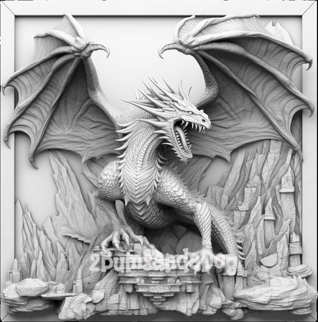 3d Illusion Dragon With Wings Open in a Frame for Laser Please Read ...