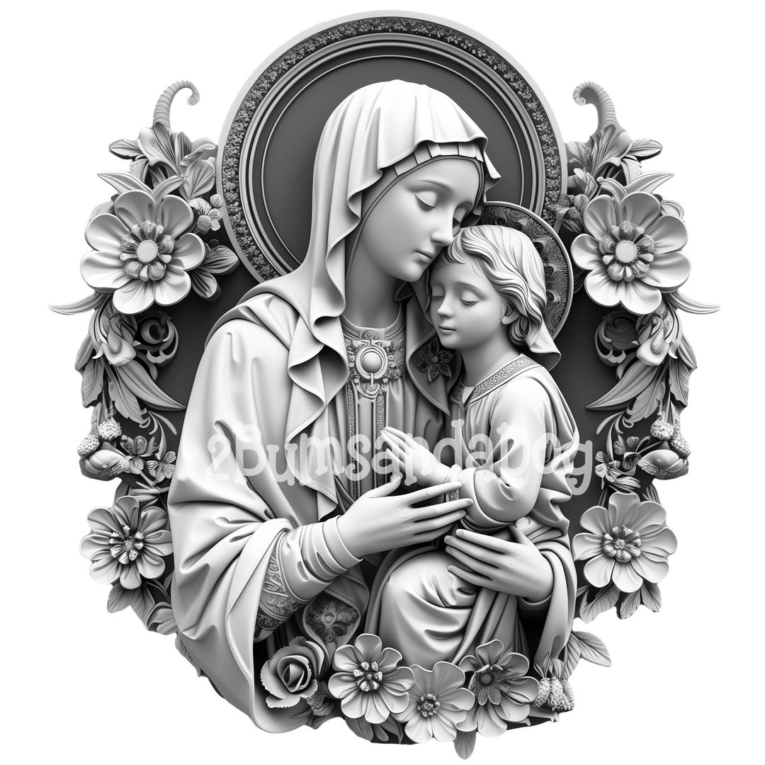 3d Illusion of Mary With Jesus Surrounded by Flowers for Laser Please ...