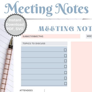Editable Meeting Notes, Meeting Notes Printable, Digital Download ...