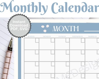Monthly Calendar Editable Template, Printable Calendar, Digital ...