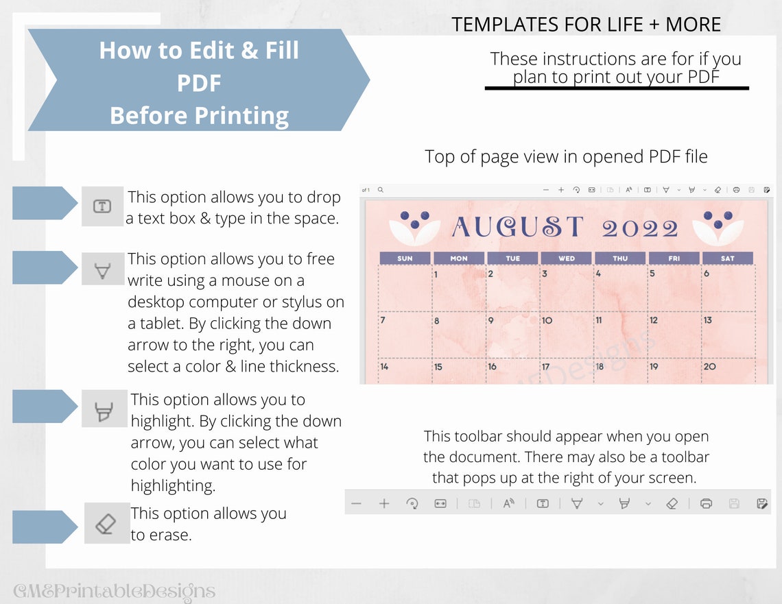 Editable Monthly Calendar Template, Printable Calendar, Digital ...