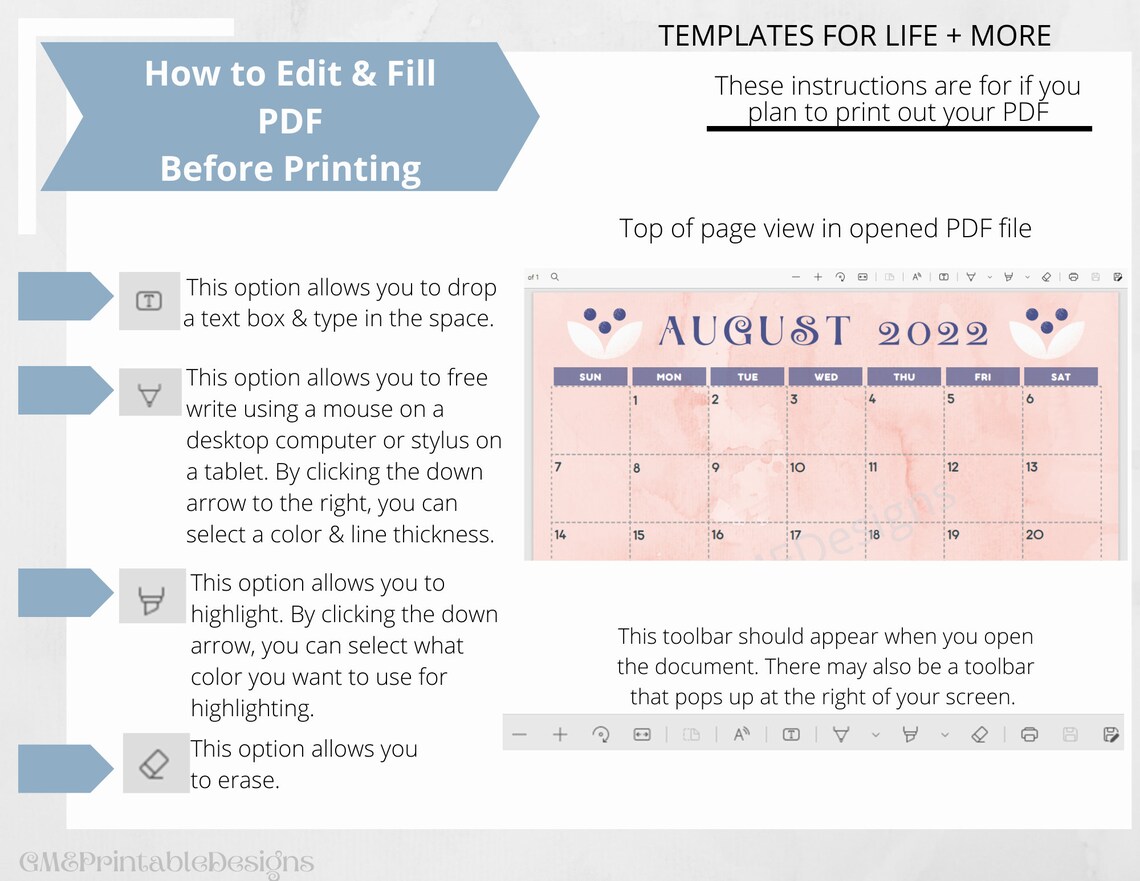 Monthly Calendar Editable Template, Printable Calendar, Digital ...