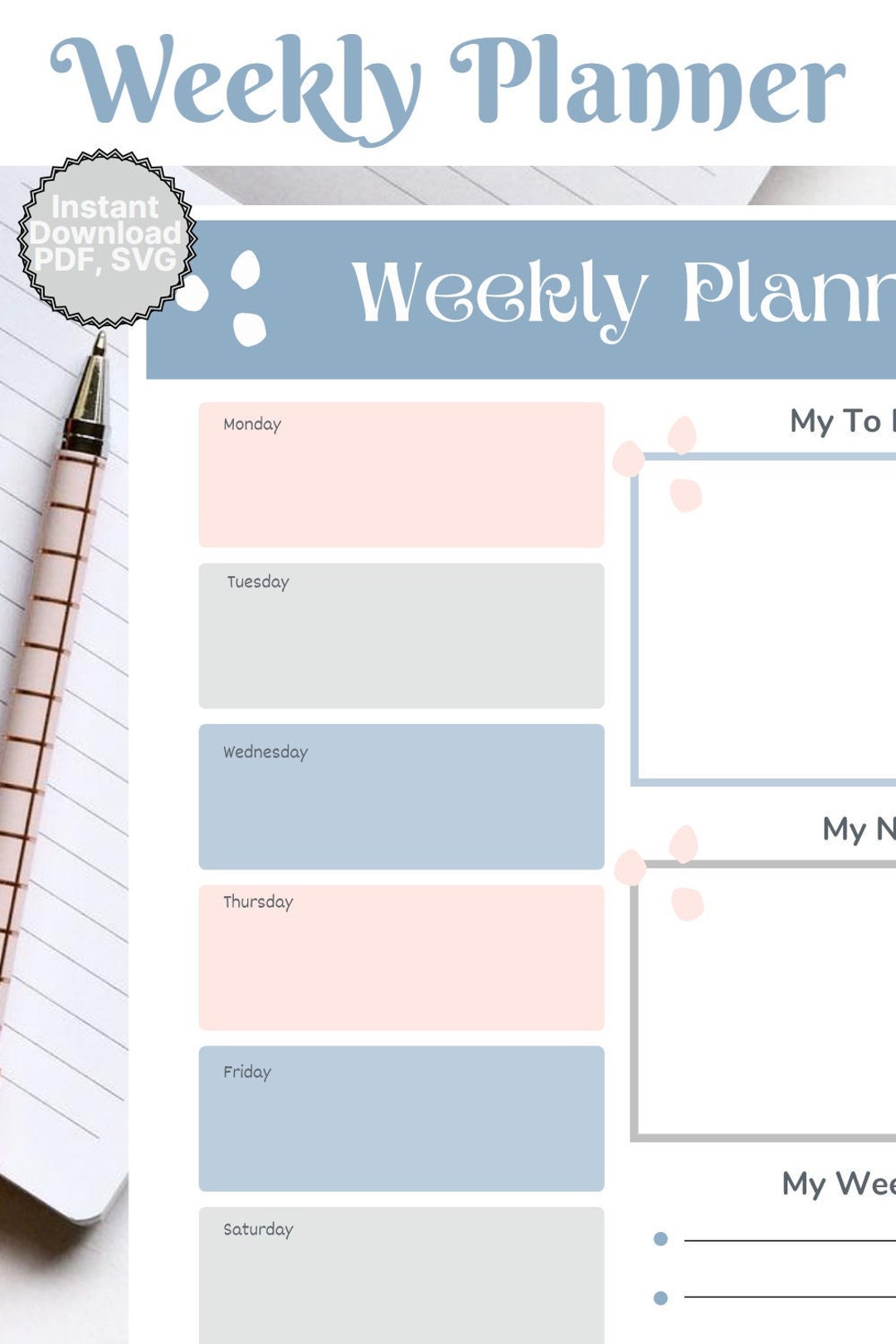 Weekly Editable Planner, Weekly Planner Template, Weekly Planner ...