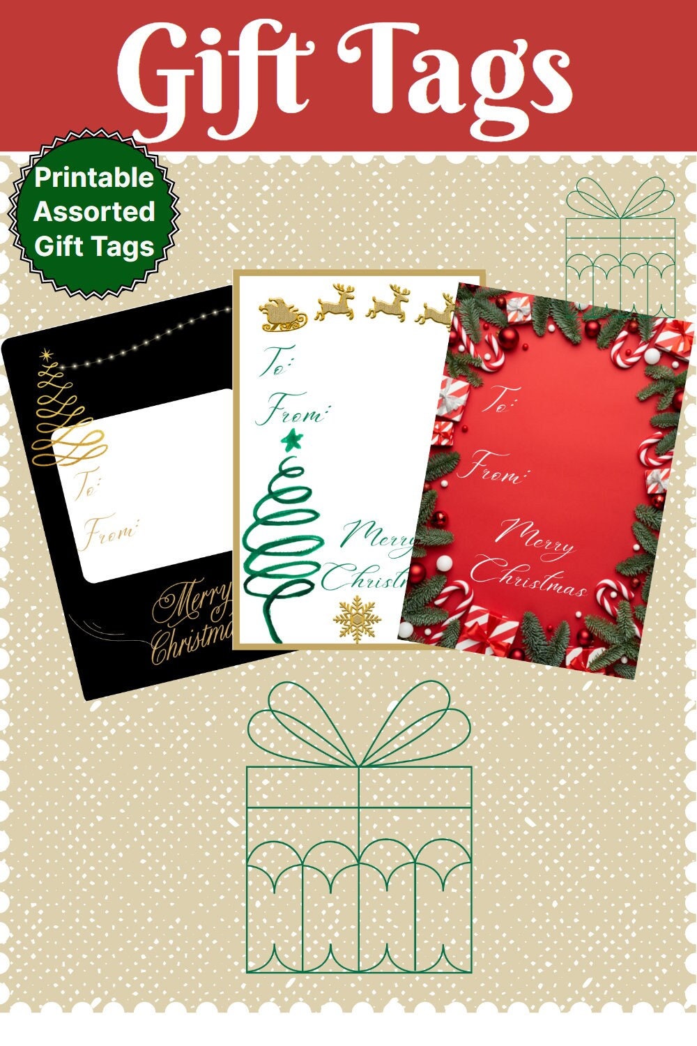 Printable Gift Tags, Christmas Gift Tags, Holiday Gift Tags, Assorted ...