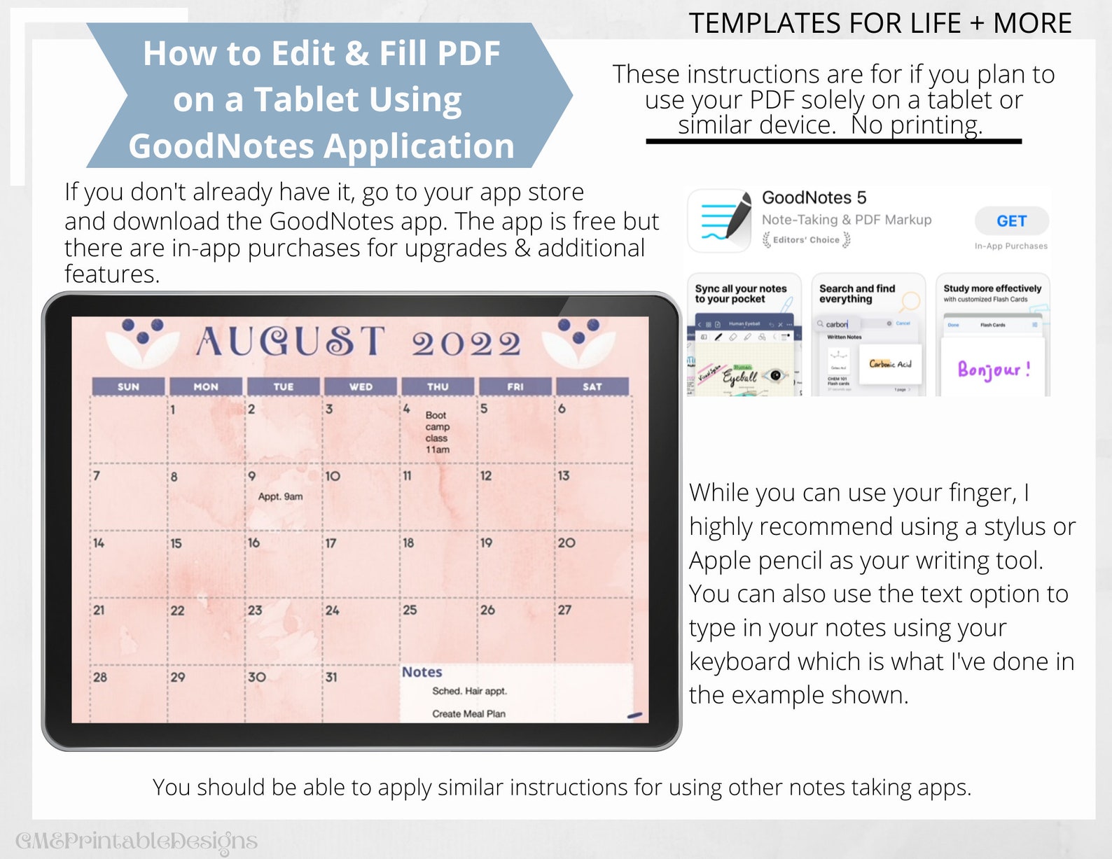 Editable Monthly Calendar Template, Printable Calendar, Digital ...