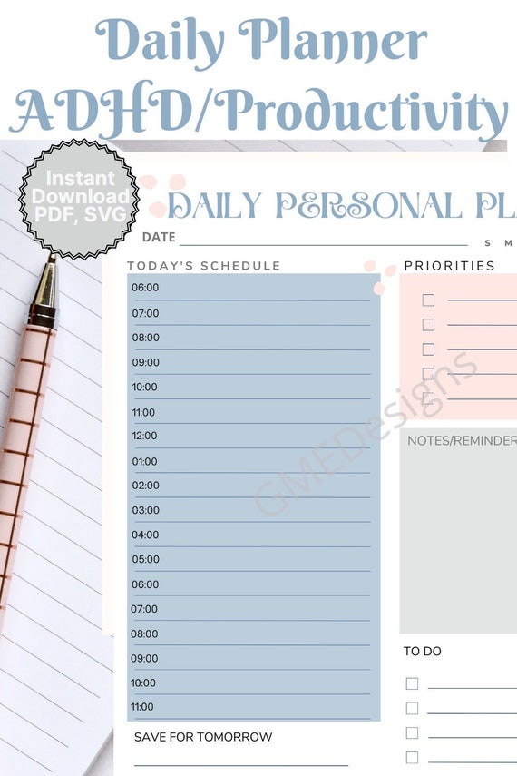 Editable Daily Planner Template Daily Productivity Planner - Etsy