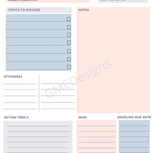 Editable Meeting Notes, Meeting Notes Printable, Digital Download ...