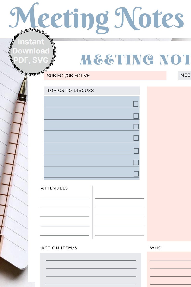 Editable Meeting Notes, Meeting Notes Printable, Digital Download ...
