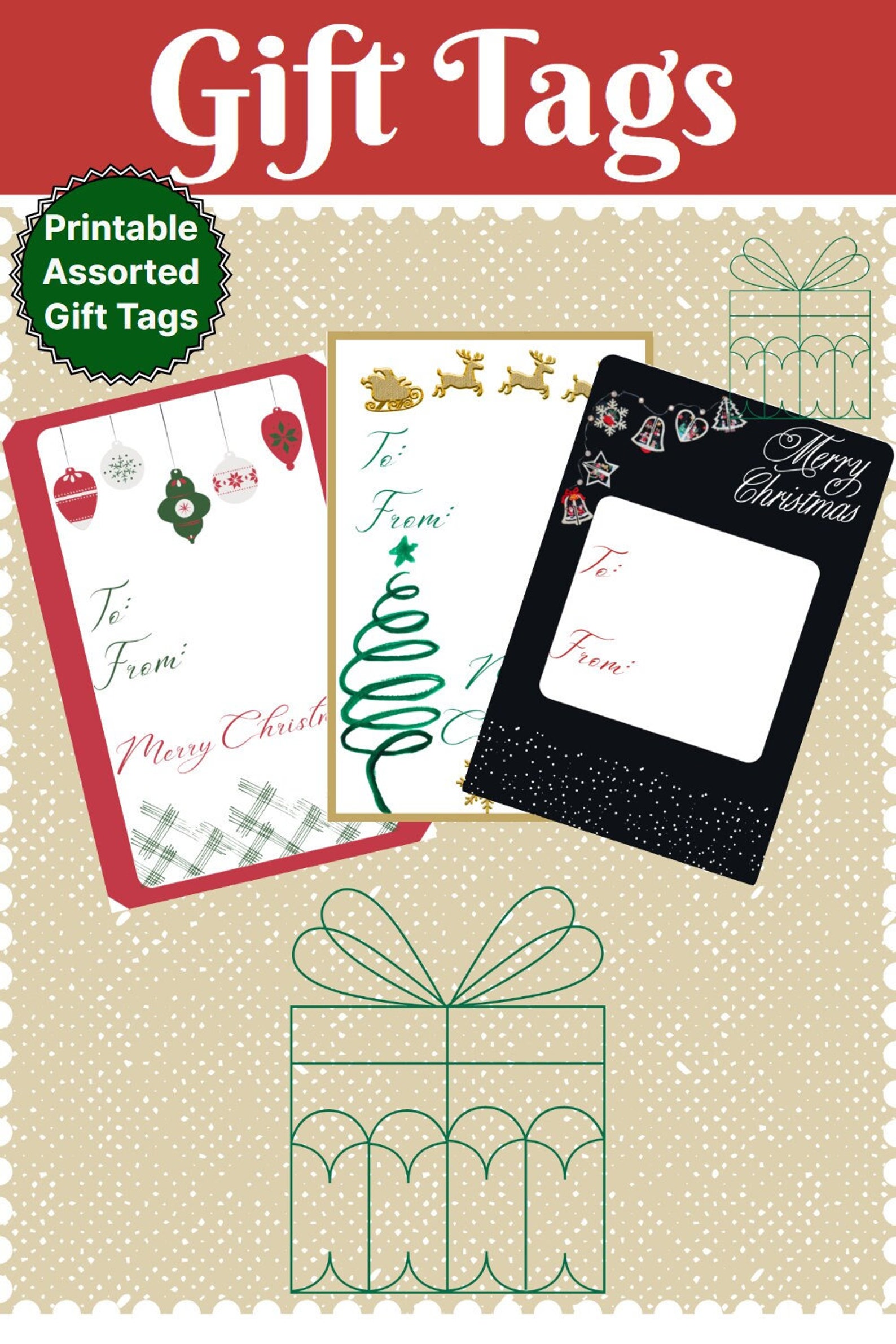 Printable Gift Tags, Christmas Gift Tags, Holiday Gift Tags, Assorted ...