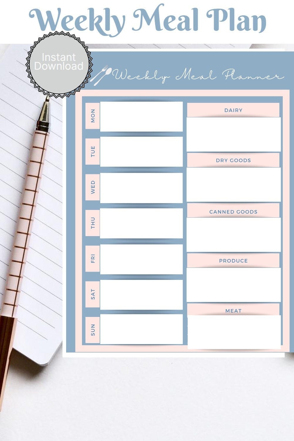 Editable Weekly Meal Planner, PDF Meal Planner, Digital, Printable ...