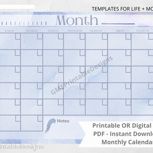 Editable Monthly Calendar Template, Printable Calendar, Digital ...