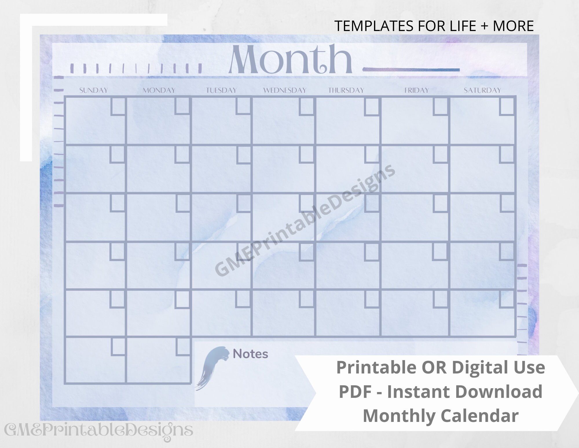Editable Monthly Calendar Template, Printable Calendar, Digital ...