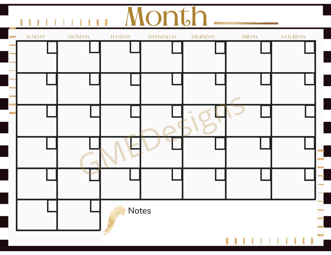 Monthly Calendar Editable Template, Printable Calendar, Digital ...