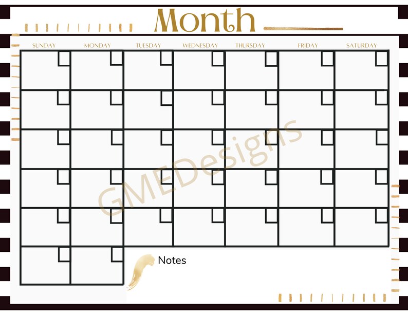 Monthly Calendar Editable Template, Printable Calendar, Digital ...