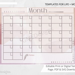 Editable Monthly Calendar Template, Printable Calendar, Digital ...