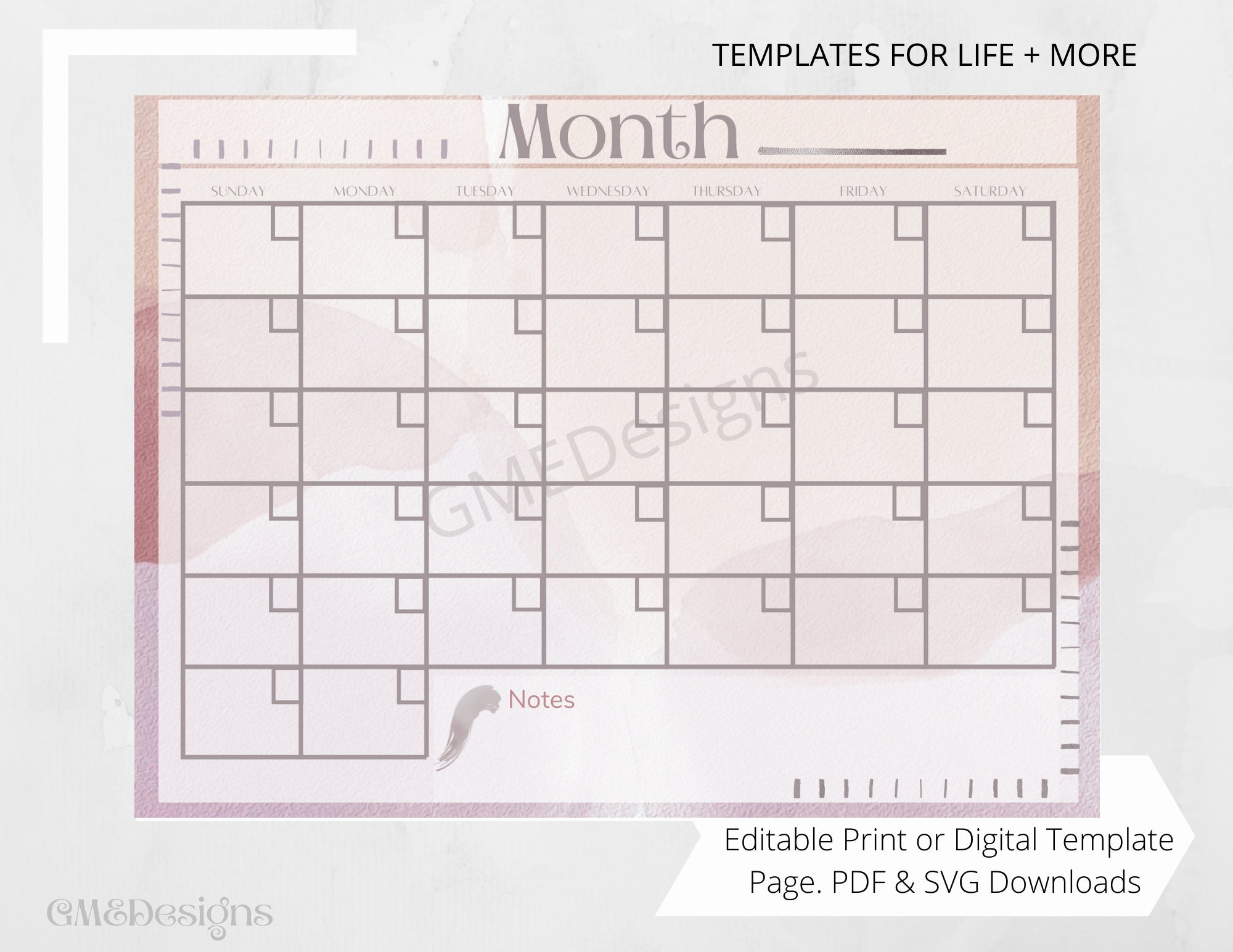 Editable Monthly Calendar Template, Printable Calendar, Digital ...