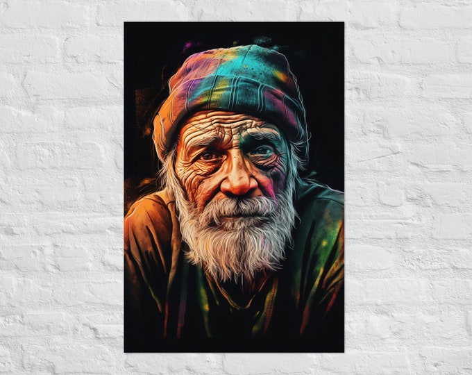 Graffiti Street Art Old Man Poster - Eye-catching Male Portrait Wall ...
