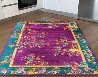Purple Floral Rug - Etsy