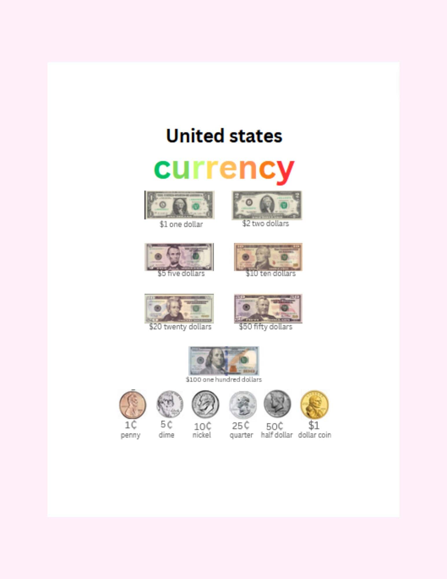 US Currency Counting Money Printable - Etsy