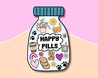 Rainbow Pink Happy Pills Sticker Kawaii Stationary Laptop Sticker Cute ...