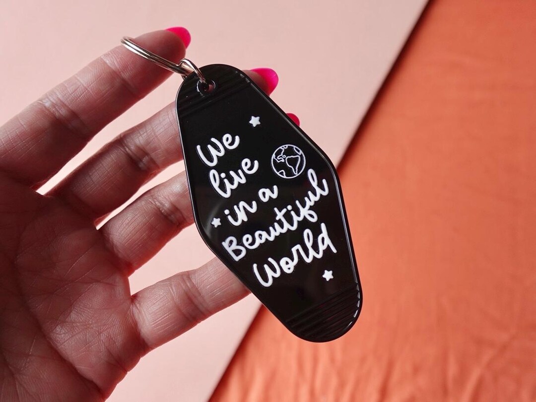 We Live in a Beautiful World Song Lyrics Retro Motel Keychain, Cute ...