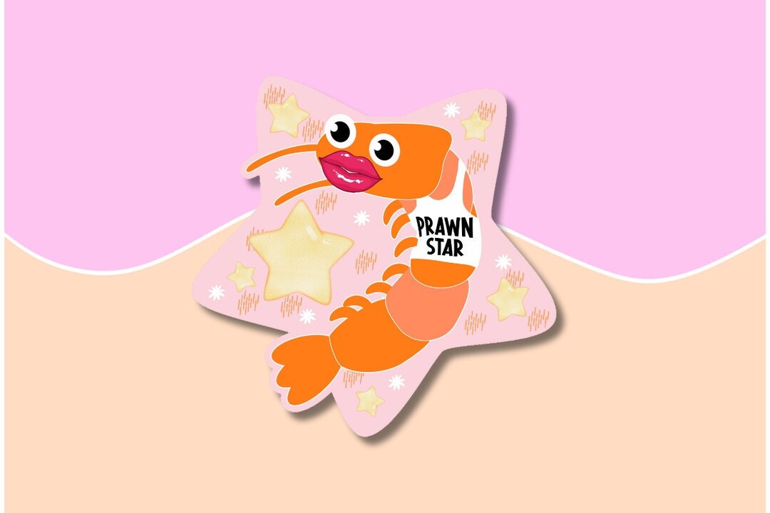 Prawn Star Sticker, Seafood Sticker, Cute Stickers for Laptop, Prawn ...