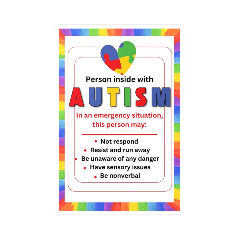 Nonverbal Autism Emergency Window Alert Decal, in Case of Emergency ...