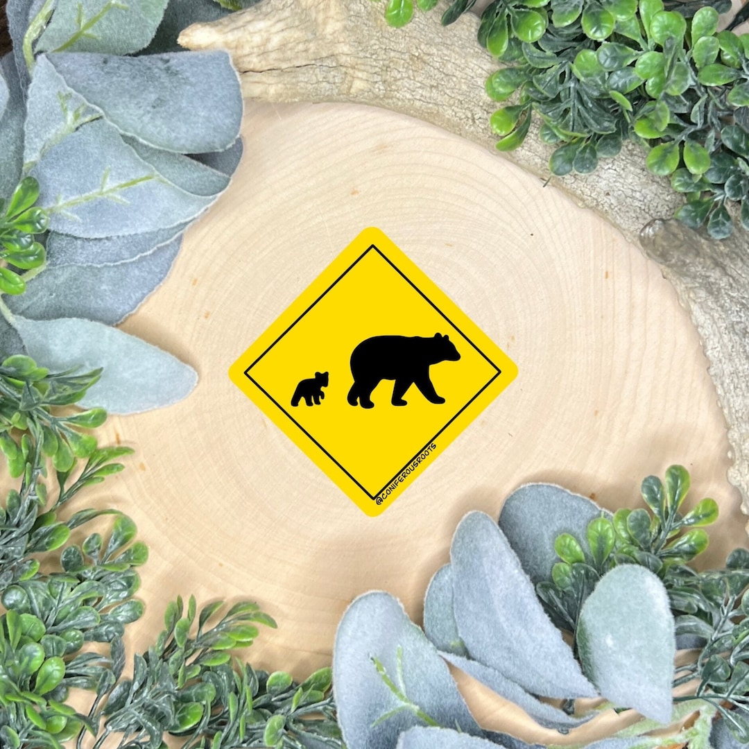 Bear Crossing Sign Glossy Weatherproof Laptop Sticker Bears, Cool ...