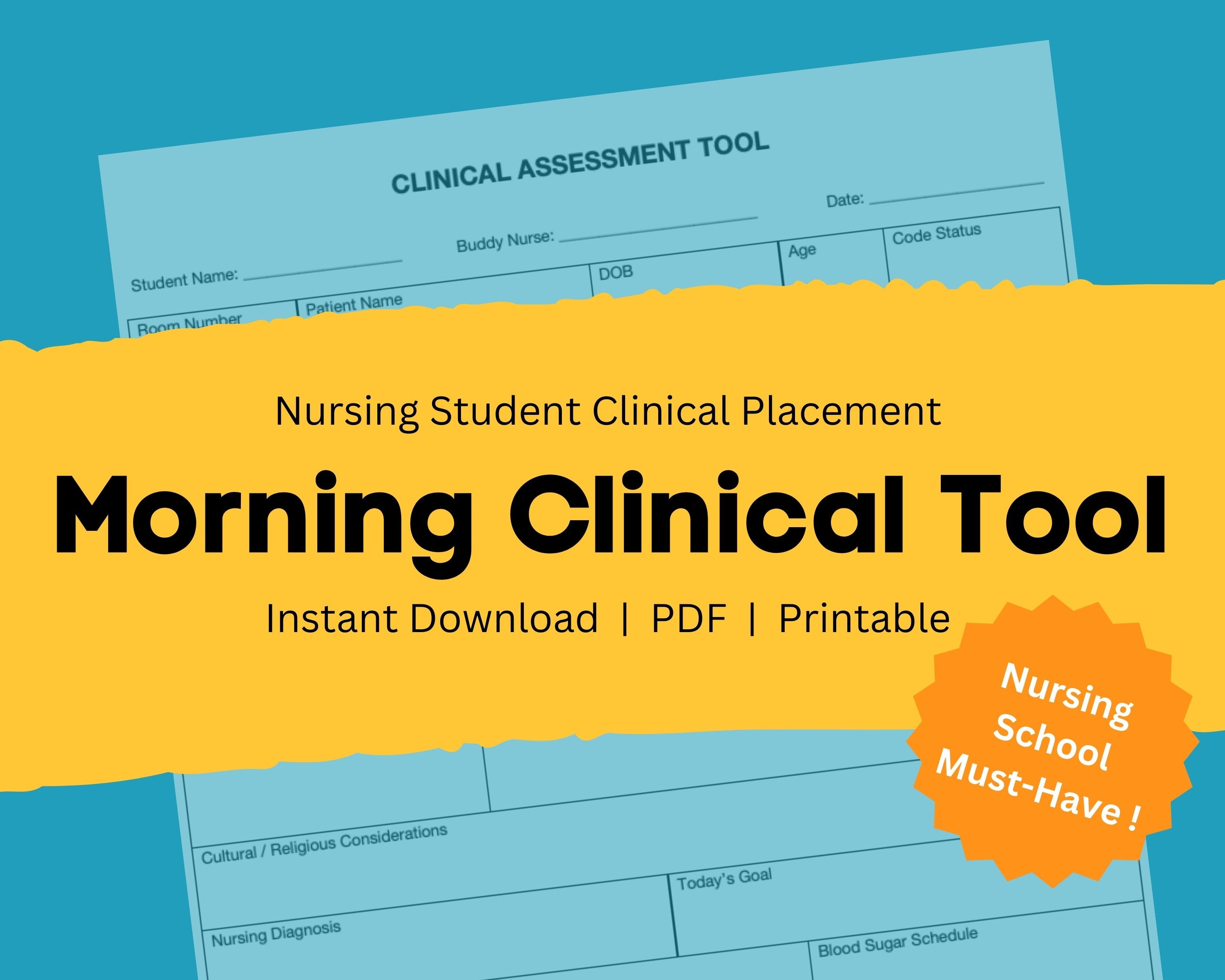 Morning Clinical Assessment Tool | PRINTABLE PDF | for Nursing School ...