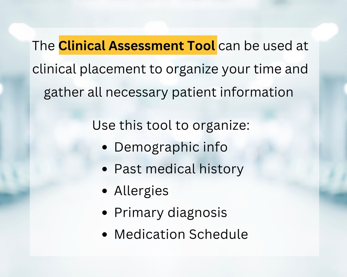 Morning Clinical Assessment Tool | PRINTABLE PDF | for Nursing School ...