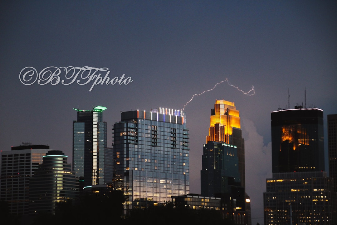 Electric Minneapolis Skyline | Lightning Strike Over City | Photo ...