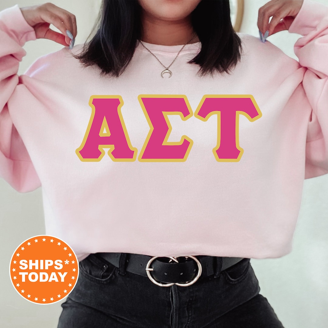 Alpha Sigma Tau Pink and Gold Sorority Sweatshirt Alpha - Etsy