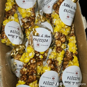 Liquor Infused Caramel Popcorn Favors, Custom Label & Ribbon - Etsy